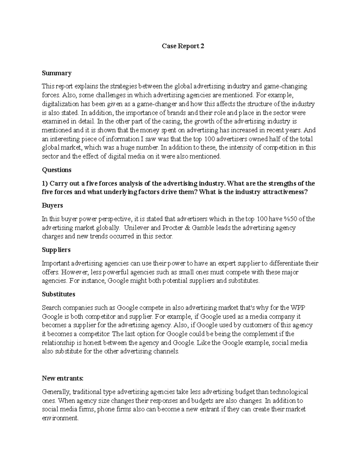 Case Report 2 - STRATEGIC MAN. COURSE - Case Report 2 Summary This ...