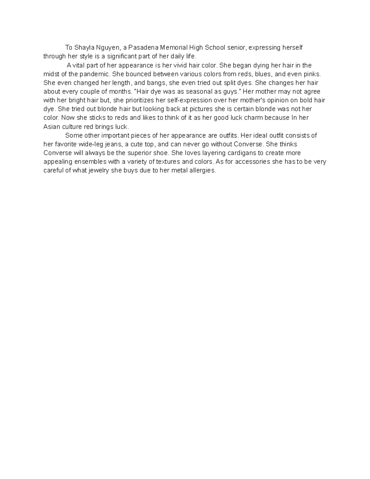 Final - This was a interview of a classmate useful example. - To Shayla ...