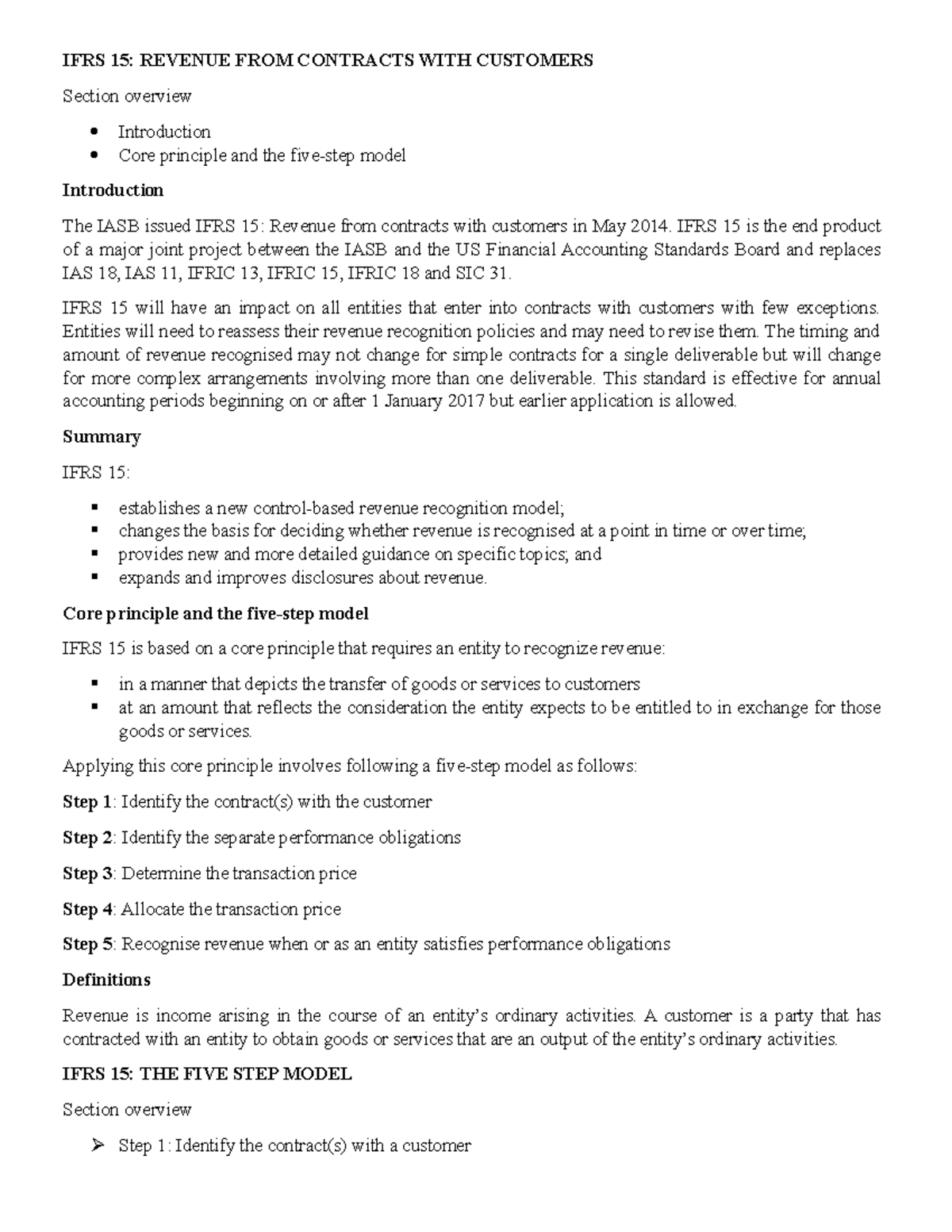 IFRS 15 About Financial Reporting IFRS 15 REVENUE FROM CONTRACTS
