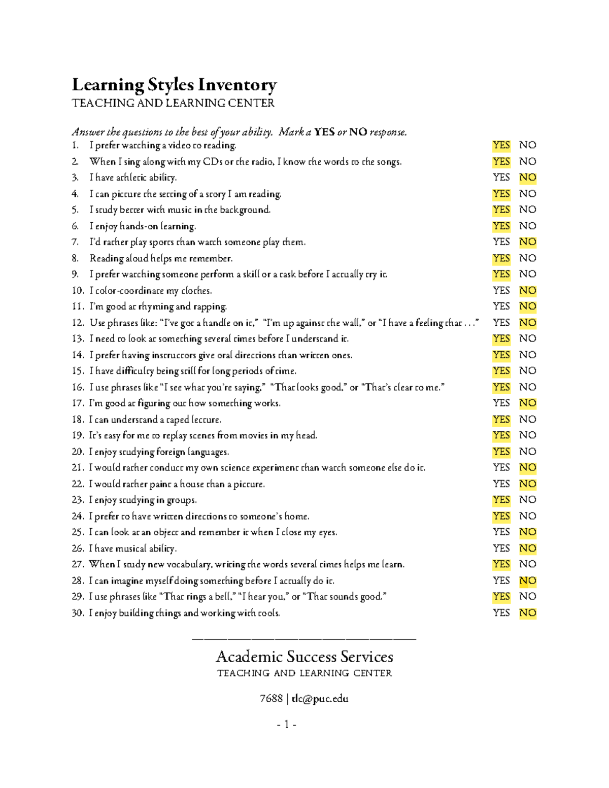 1. Appendix 1 (Learning Styles Inventory Topic 1