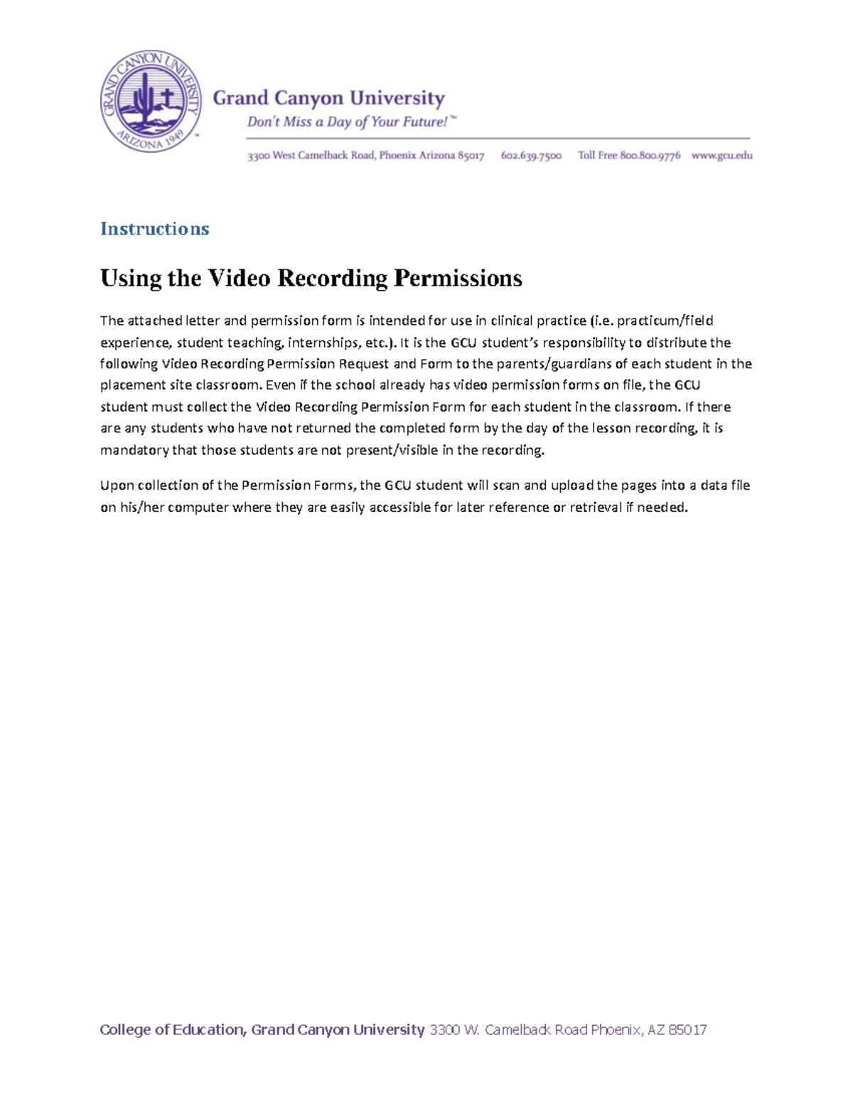 Video recording permission requests - College of Education, Grand ...