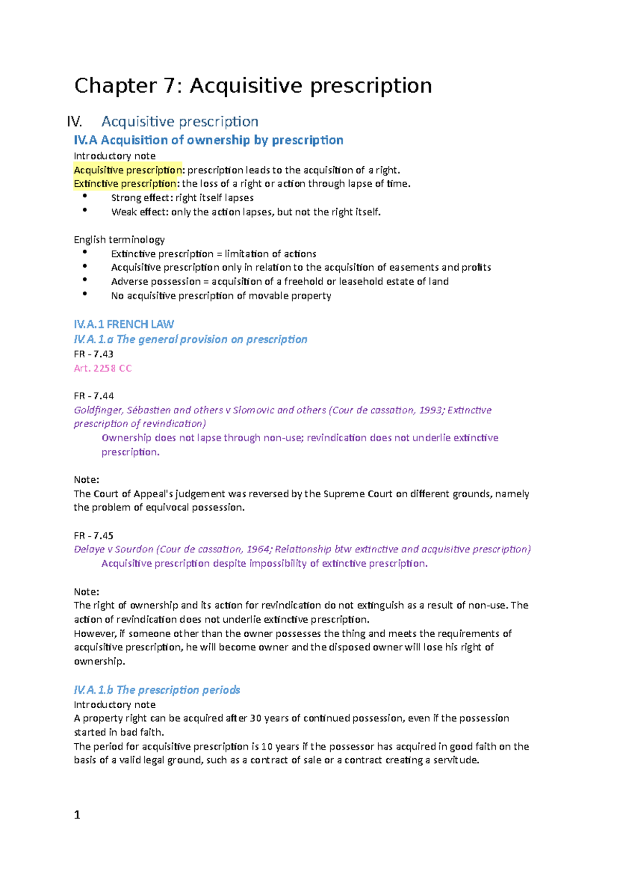 Chapter 7 - Chapter 7: Acquisitive prescription IV. Acquisitive ...