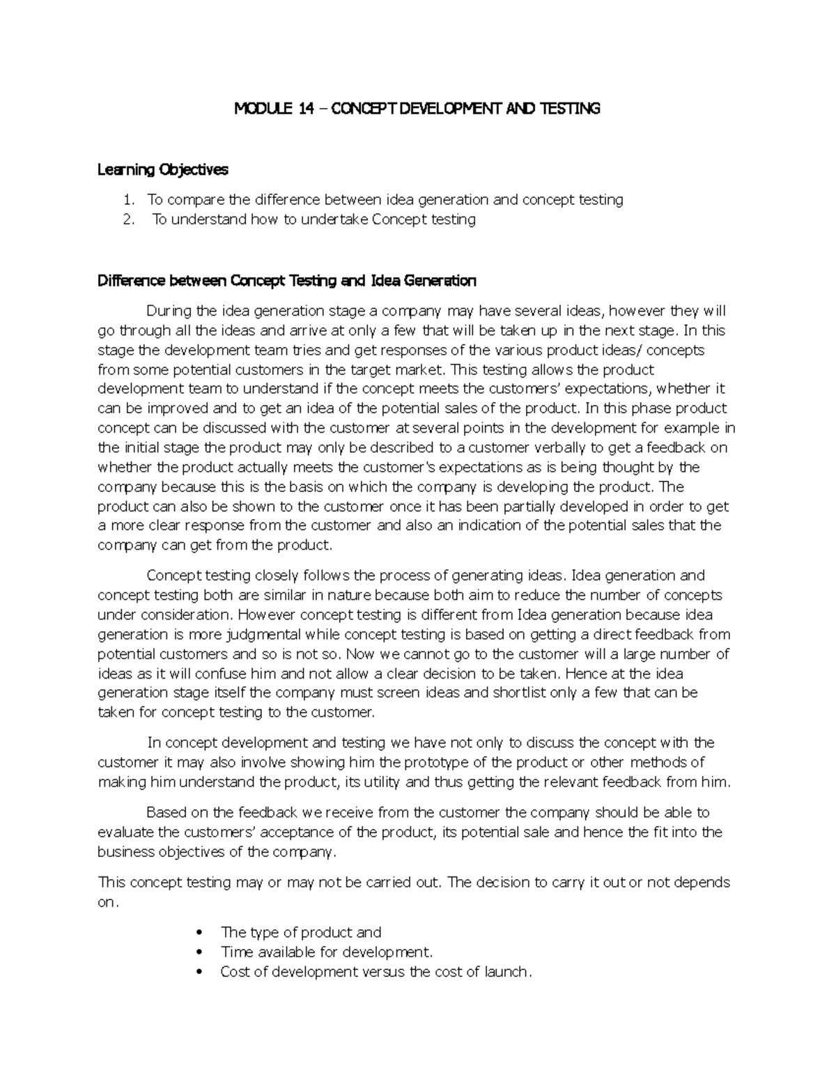 Module 14- Concept Development and Testing - MODULE 14 – CONCEPT ...