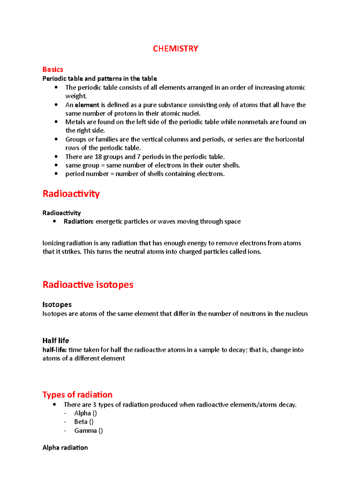 Chem introductory notes from highschool - CHEMISTRY Basics Periodic ...