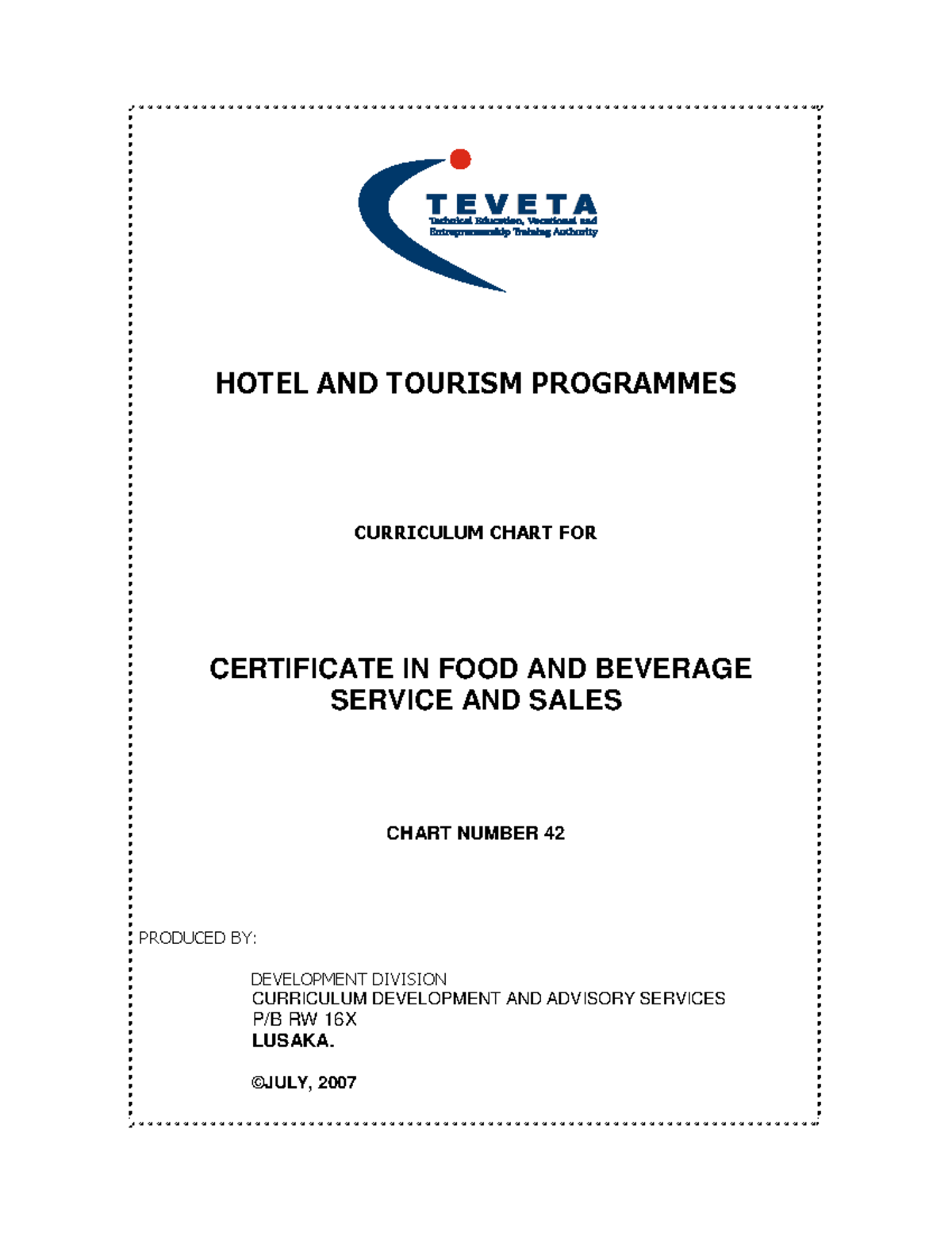 Approved Chart- Certificate in Food and Beverage Service - HOTEL AND ...