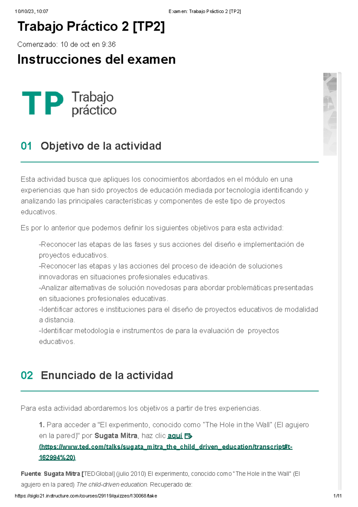 Trabajo Práctico 2 [TP2] Nota 75 - Trabajo Práctico 2 [TP2] Comenzado: 10 de oct en 9 ...