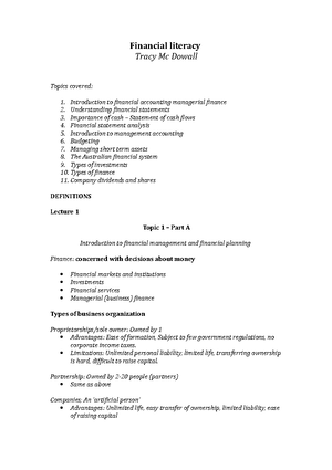 Financial literacy answers - Written assignment Part 1 – Trimester 1 ...