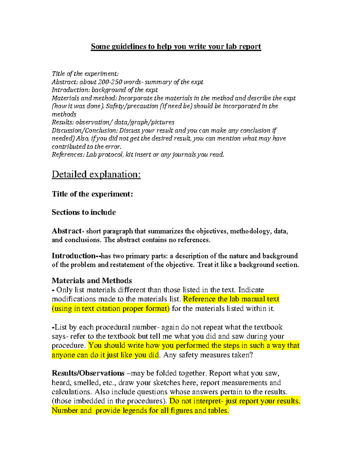 Guideline lab report - Some guidelines to help you write your lab ...