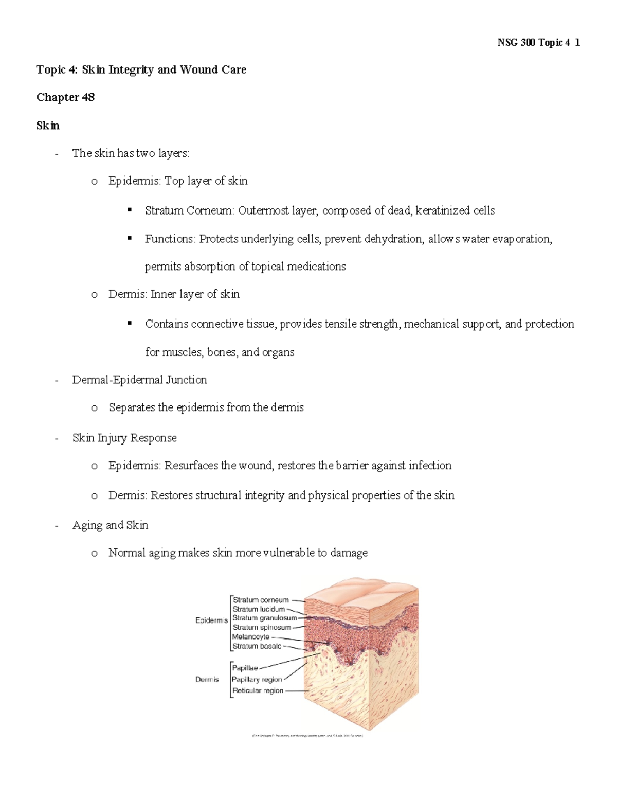 Topic 4 NSG 300 lecture notes - Topic 4: Skin Integrity and Wound Care ...