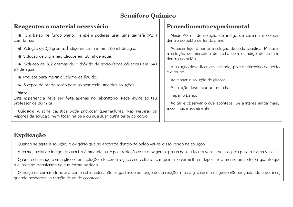 Semáforo quimico-vend#sonhos - Semáforo Químico Procedimento ...