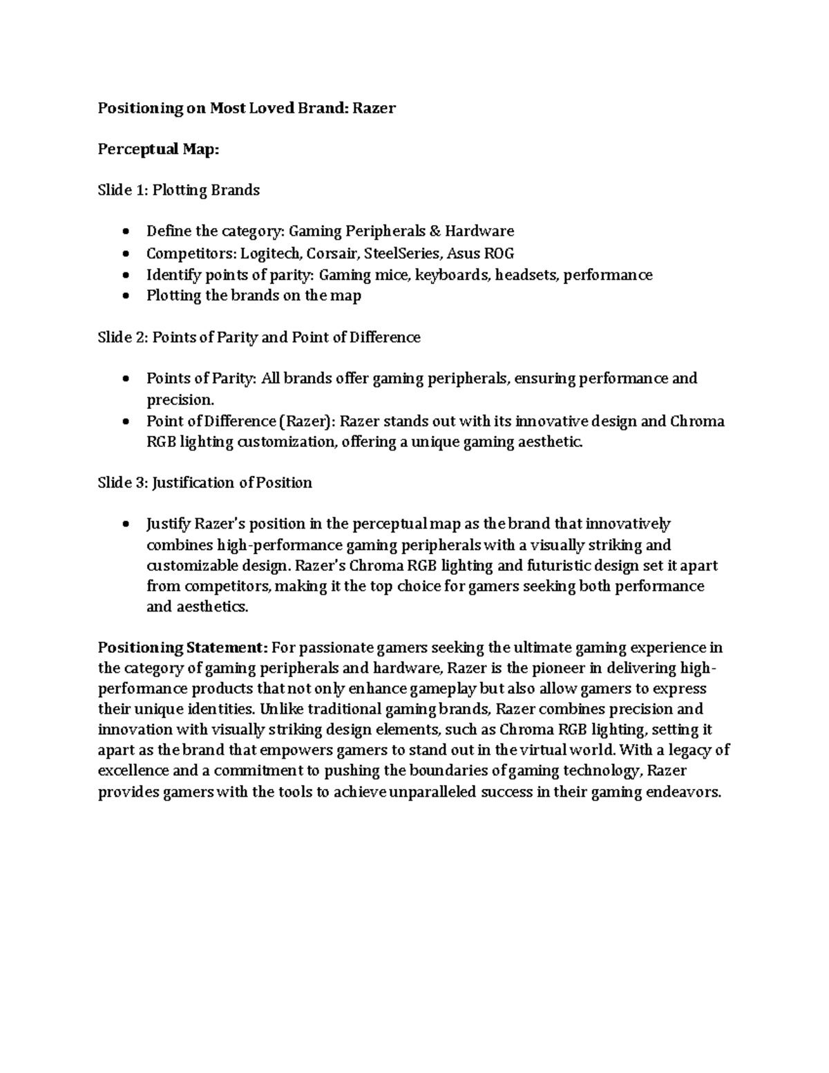 Document 49 - dasd - Positioning on Most Loved Brand: Razer Perceptual ...