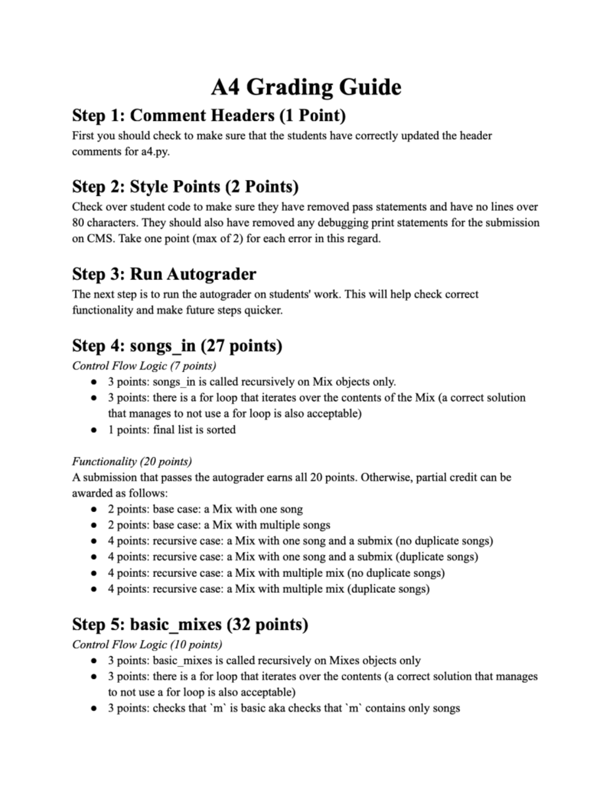 A4-grading-guide - Homework assignment solutions from CS 1110 taught by ...