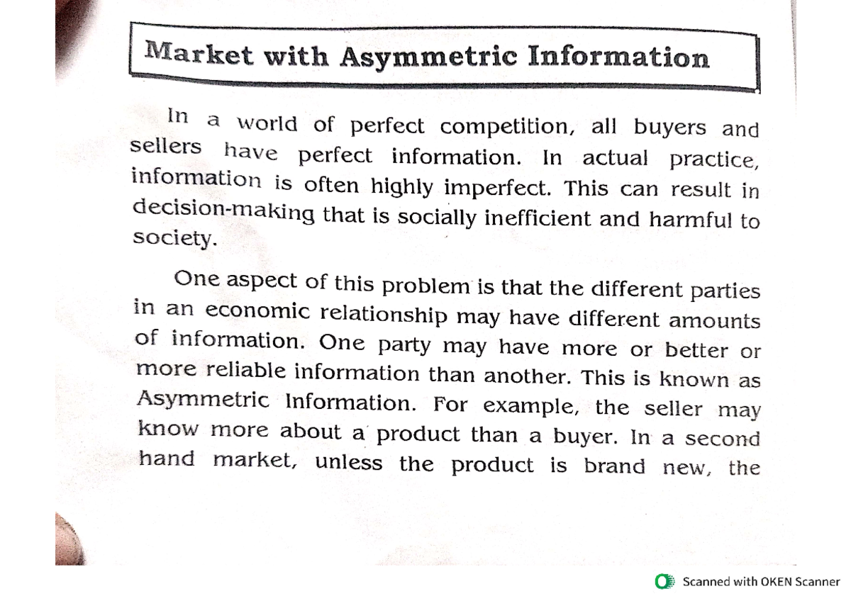 Market with asymmetric information - B.A Economics - Studocu