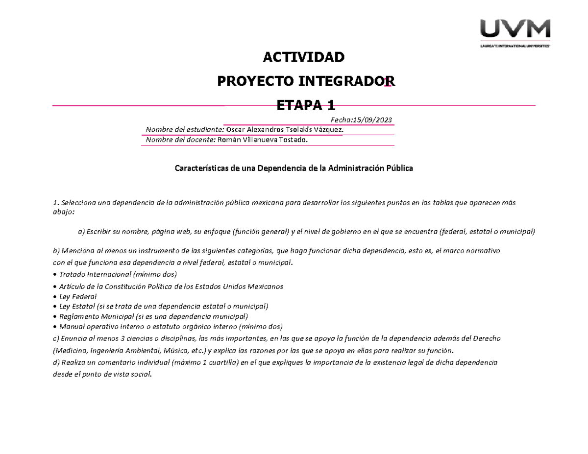 A3 OATV - A3 proyecto integrador etapa 1 - Fecha:15/09/ Nombre del ...
