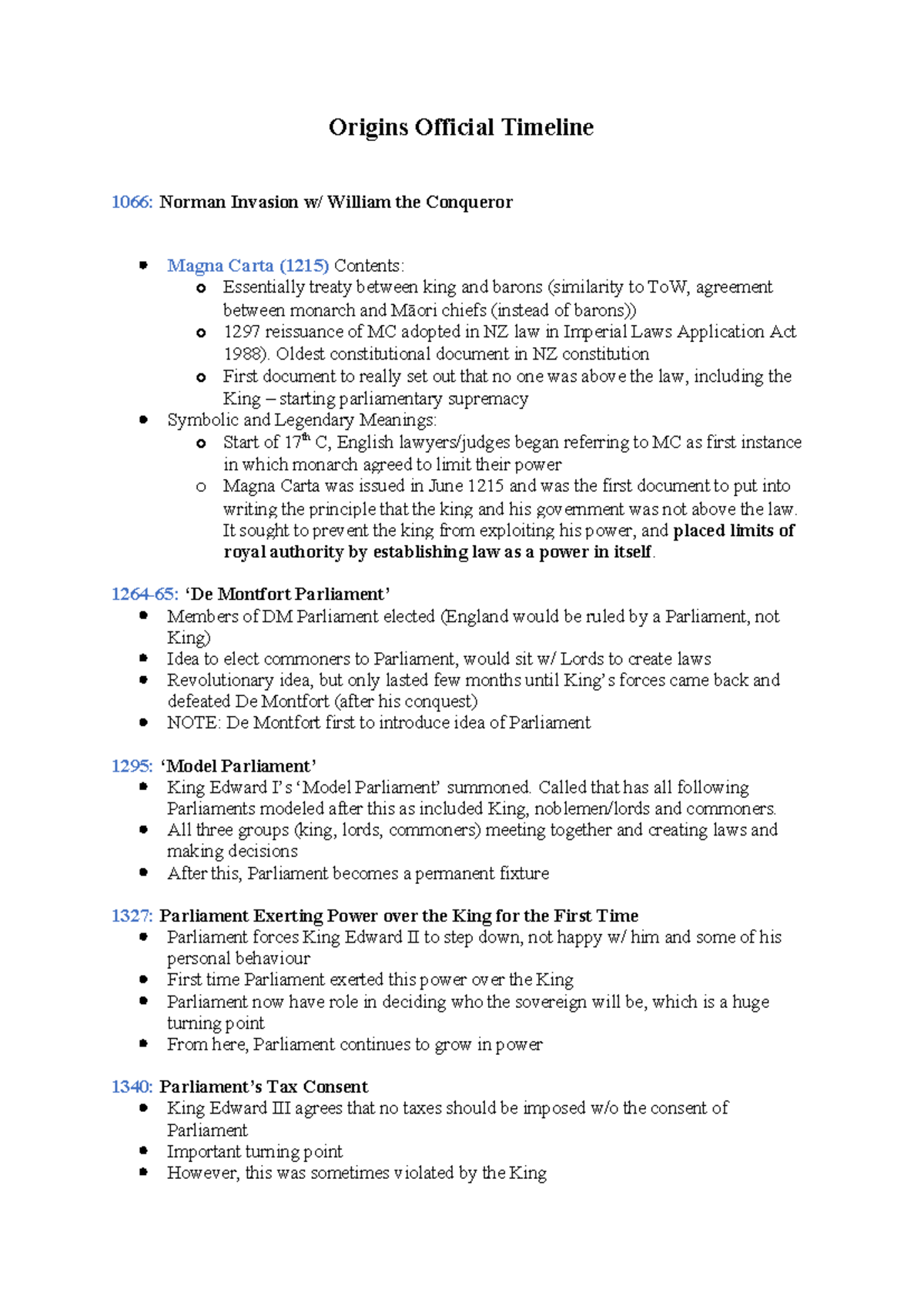 LAWS101 Origins Timeline - Origins Official Timeline 1066: Norman ...