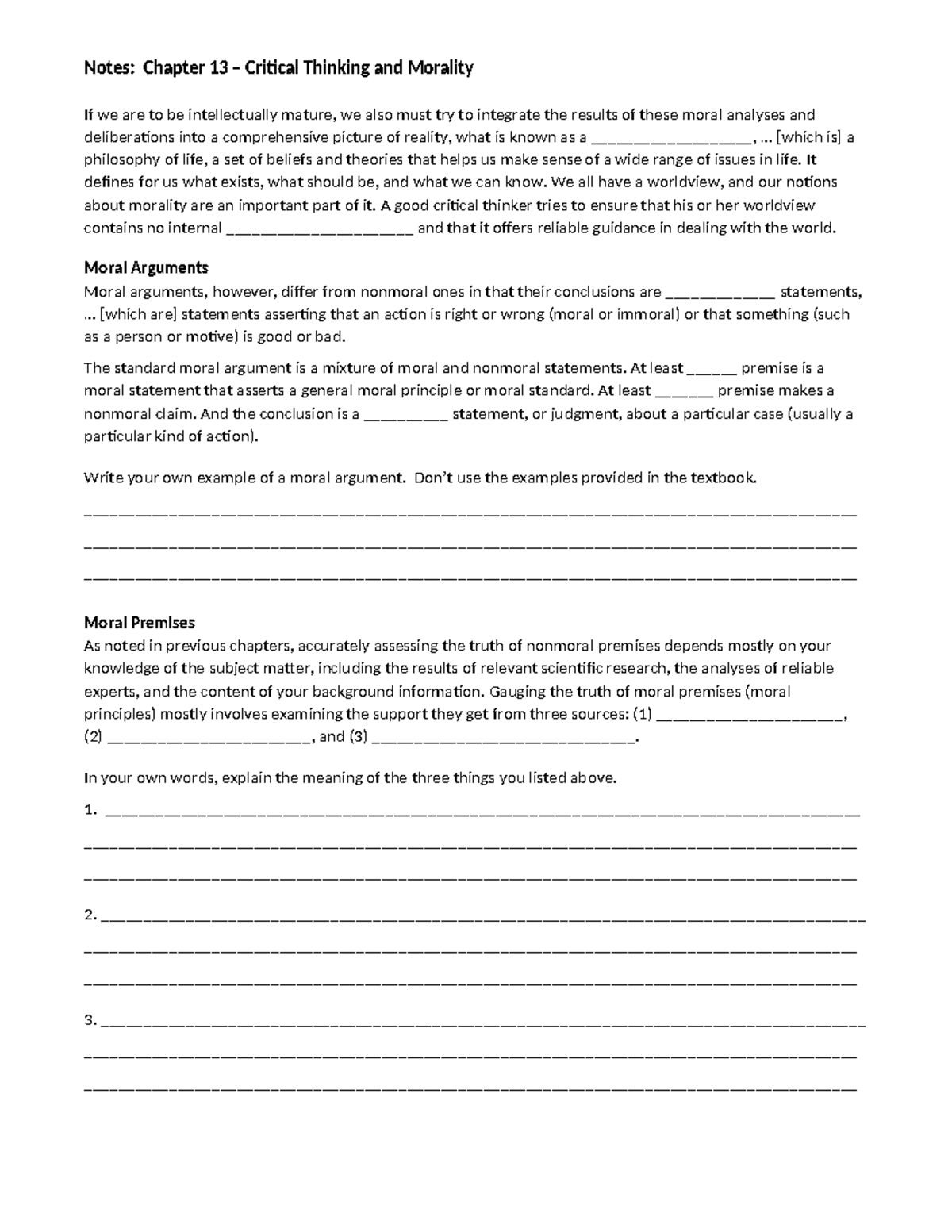 Chapter 13 Guided Reading Notes - Notes: Chapter 13 – Critical Thinking ...