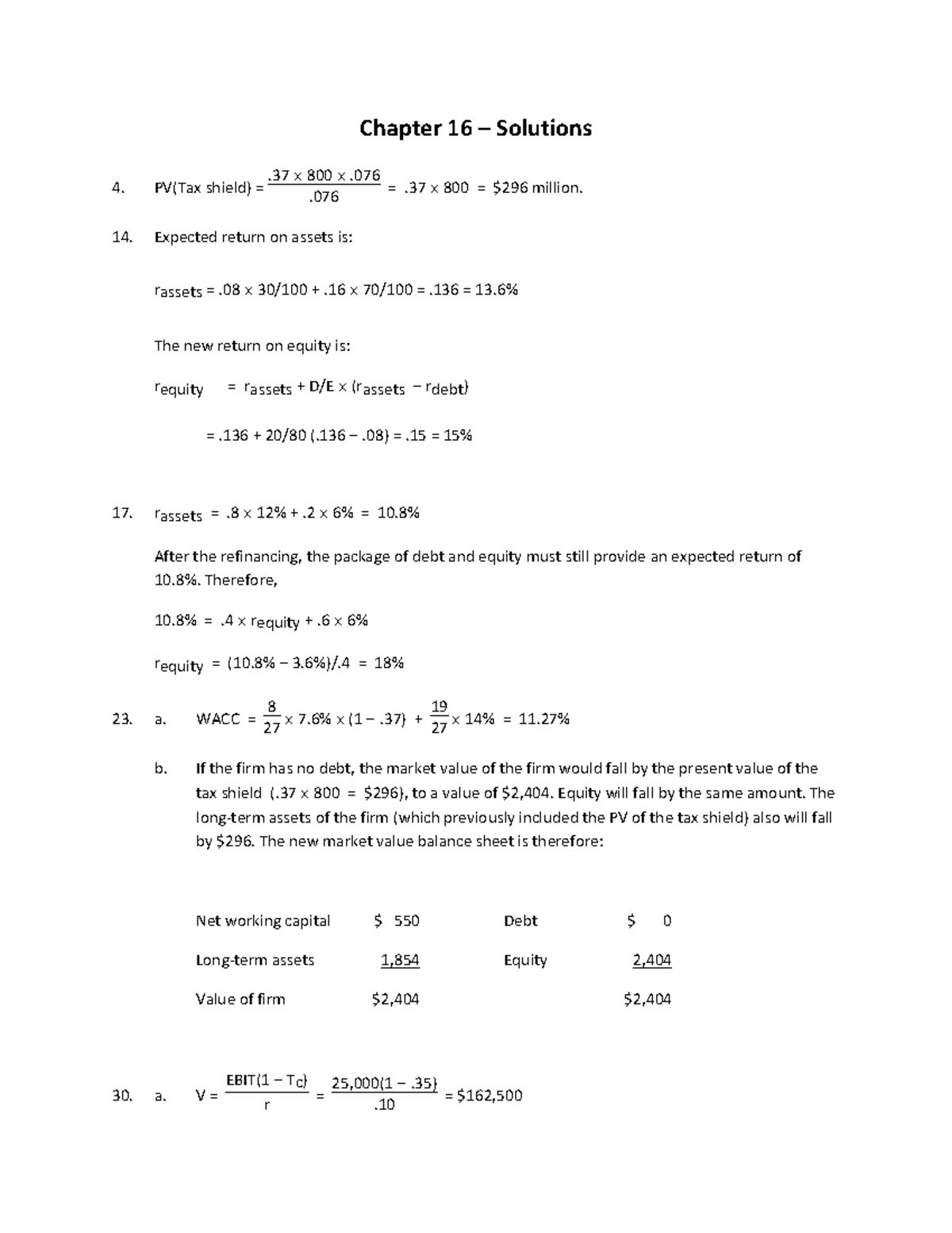 Chapter 16 - Solutions - ........ - Chapter 16 3 Solutions PV(Tax ...
