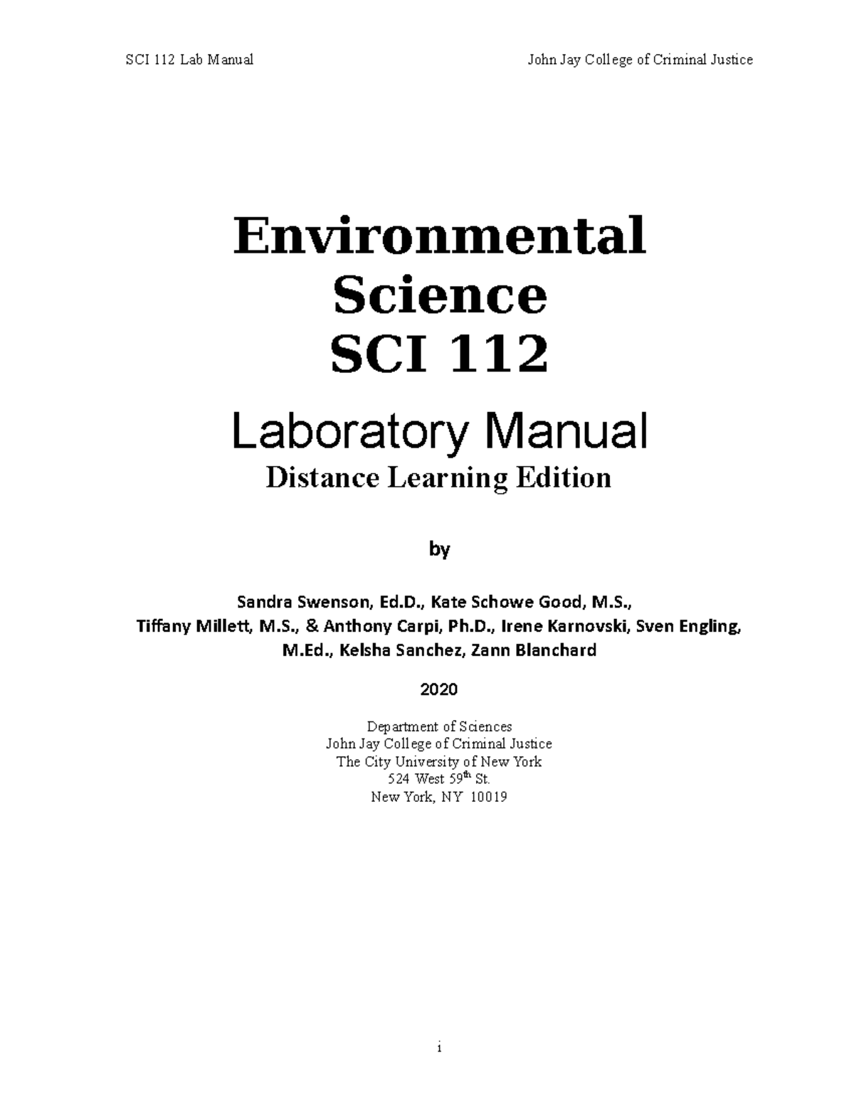 SCI 112 Lab Manual Distance Learning - Environmental Science SCI 112 ...
