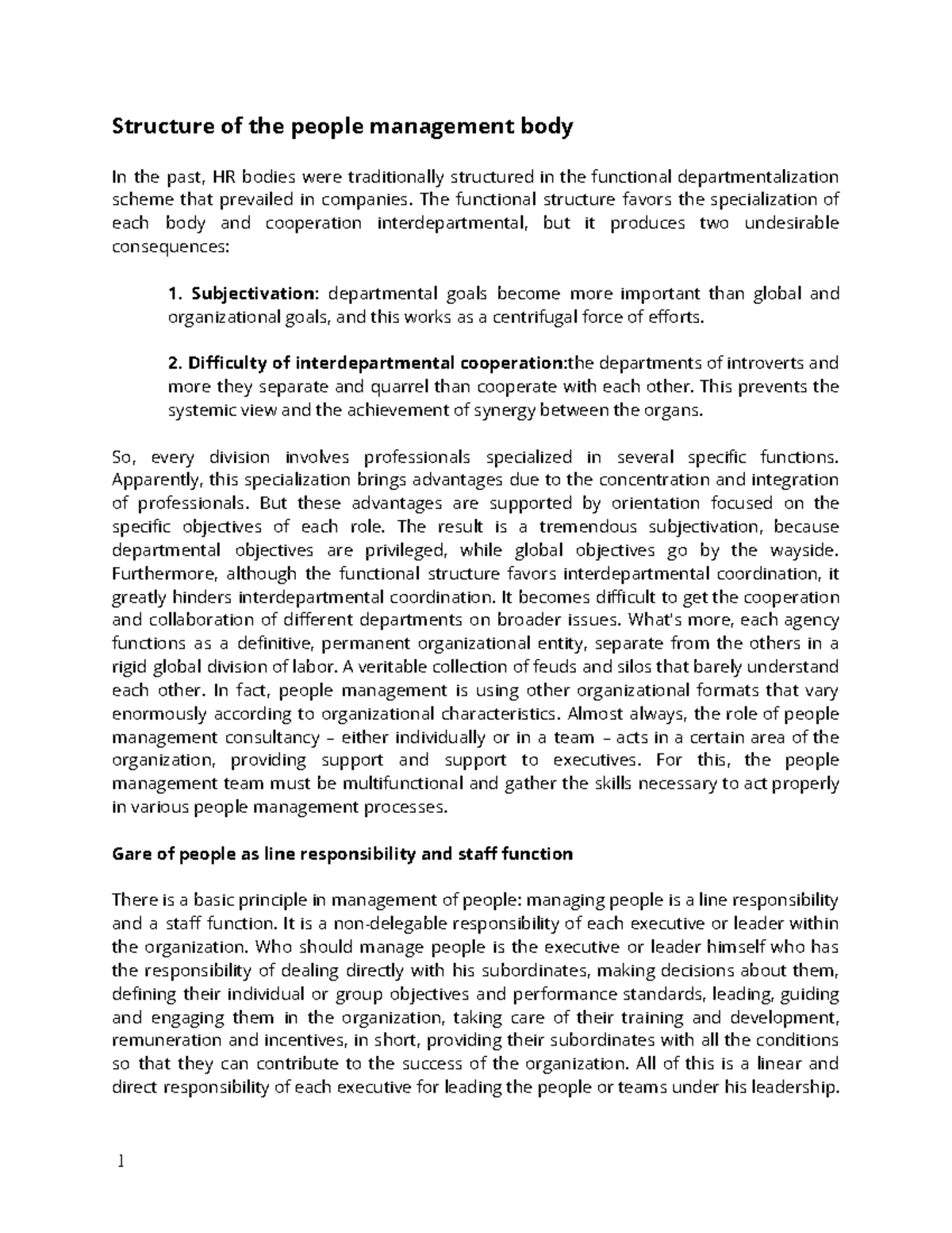 Structure of the people management body. - The functional structure ...