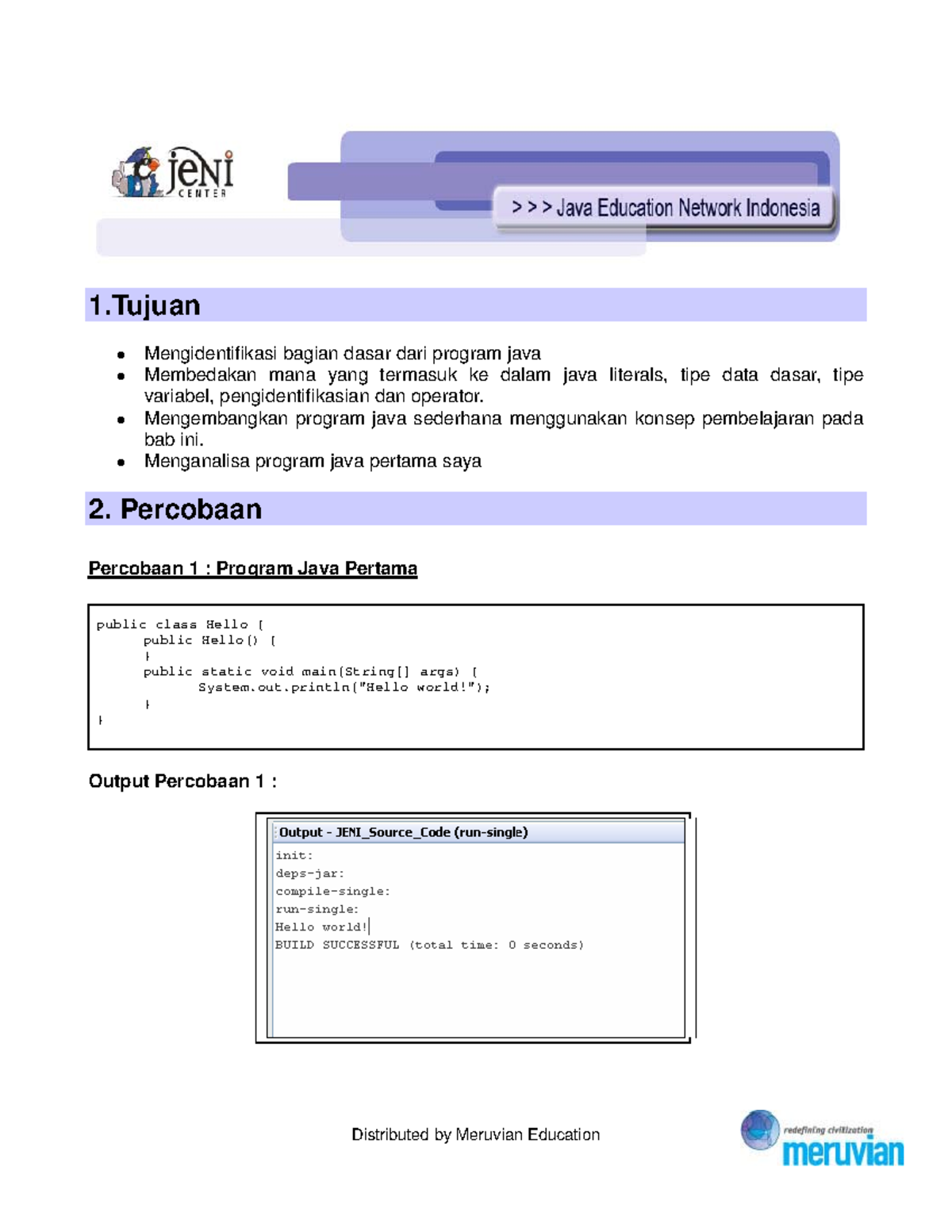 La3 Modul Programming Fundamentals - 1 Mengidentifikasi bagian dasar dari program java - Studocu