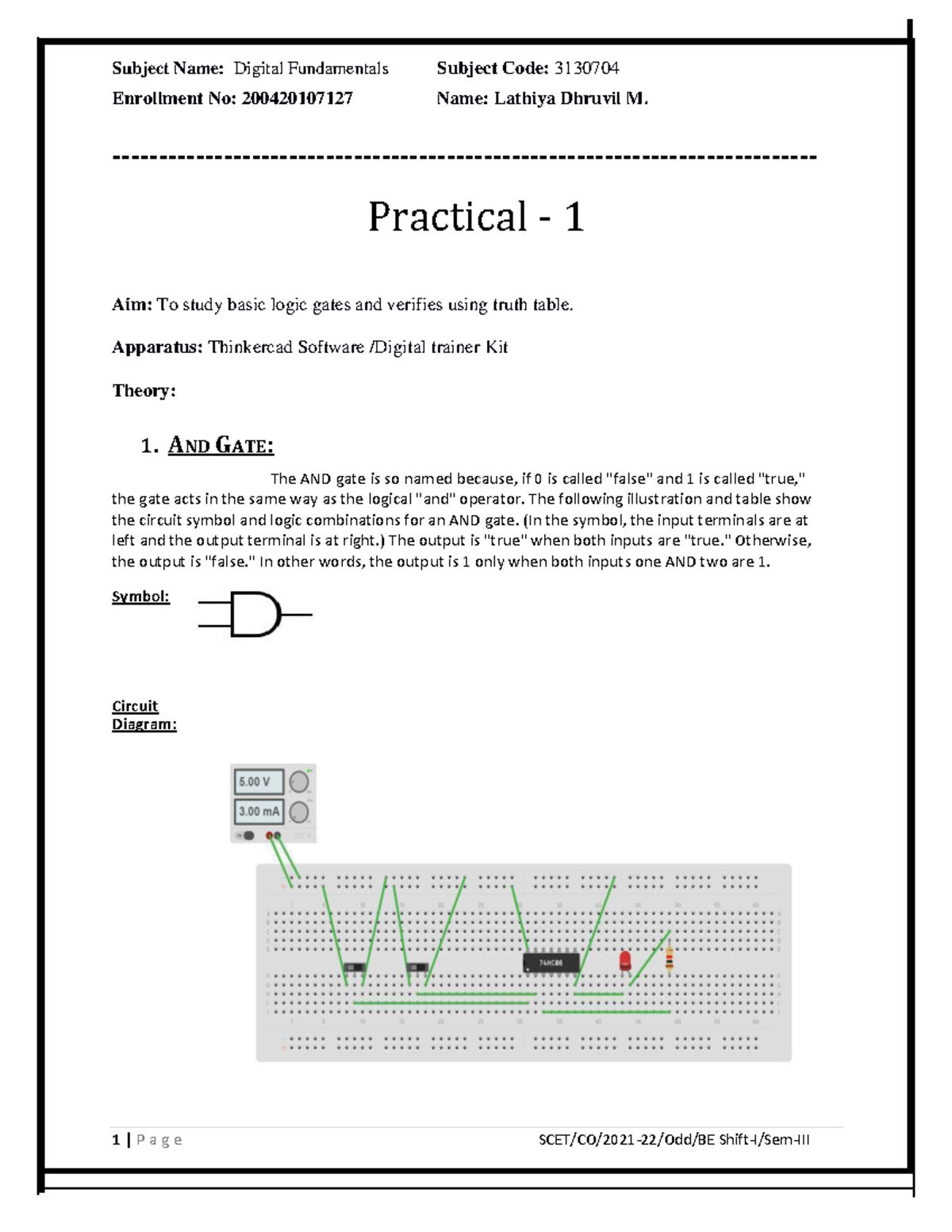 truth table of logic gates - Enrollment No: 200420107127 Name: Lathiya ...