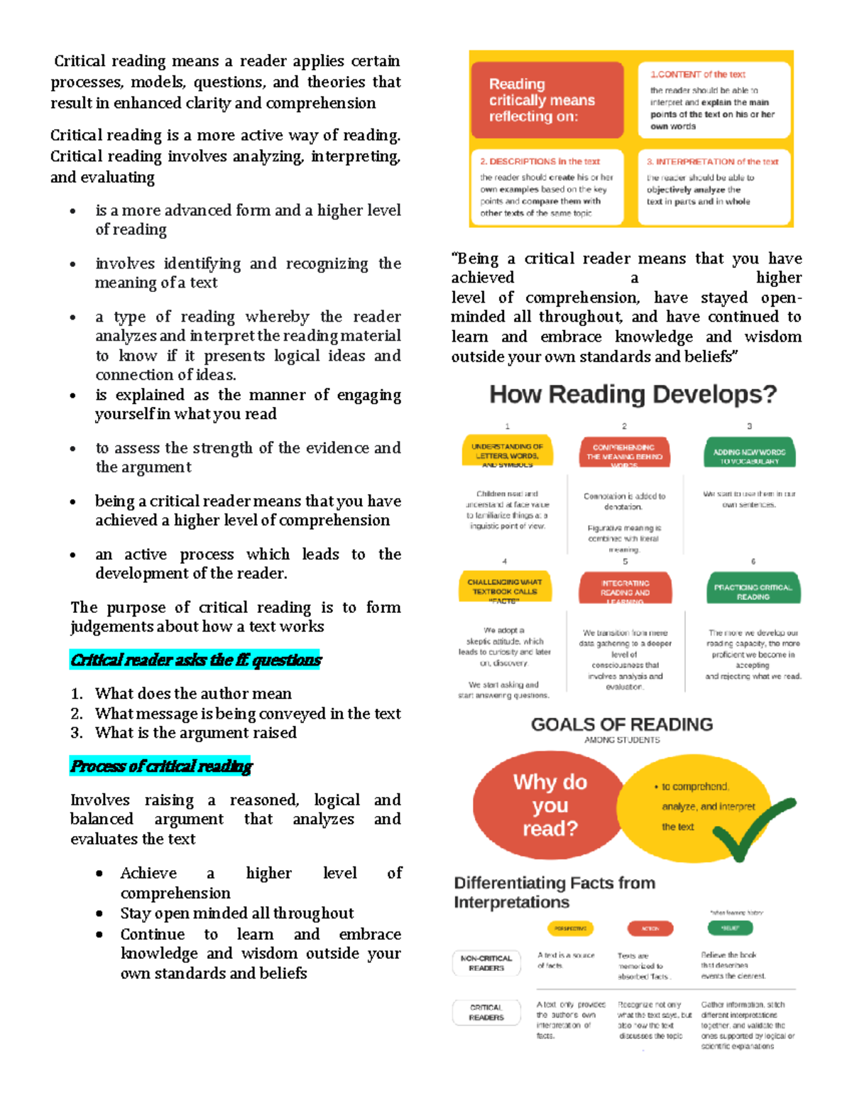 Docs - for review - Critical reading means a reader applies certain ...