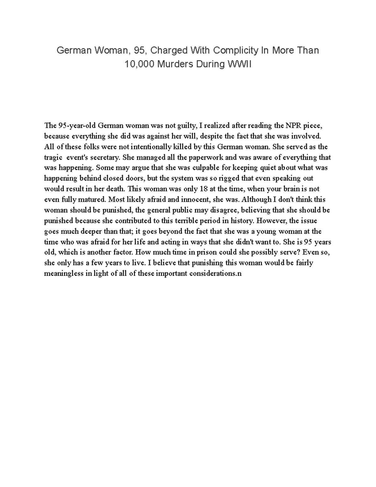 German Woman, 95, Charged With Complicity In More Than 10,000 Murders ...