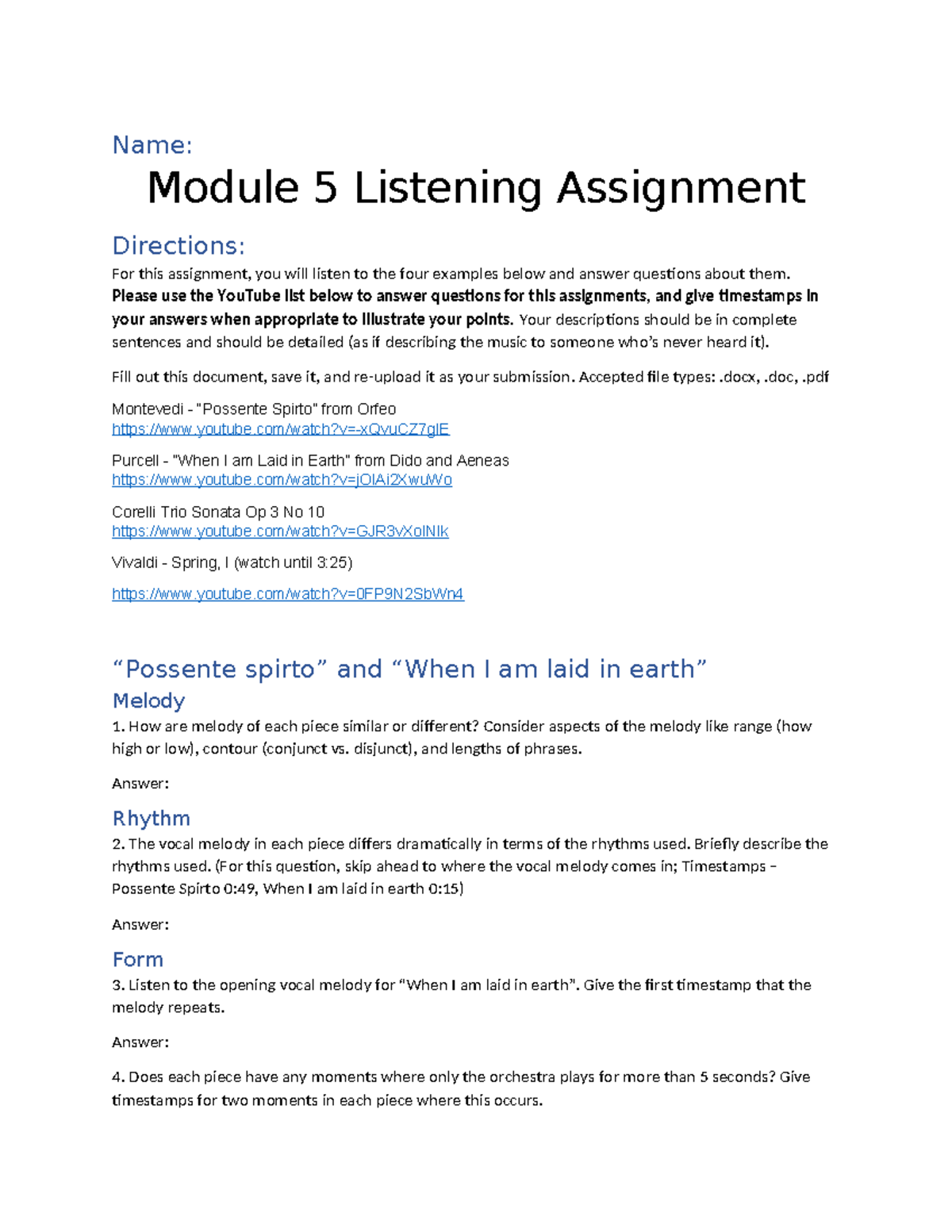 Module 5 Listening Assignment - Name: Module 5 Listening Assignment ...