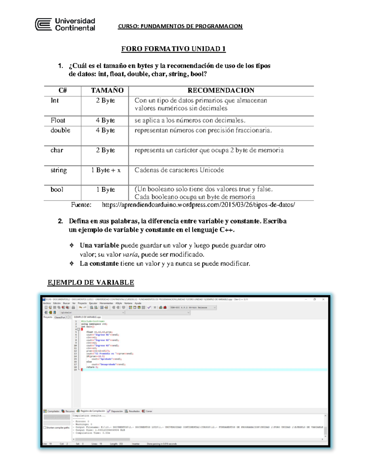 FORO Formativo Unidad 1 - CURSO: FUNDAMENTOS DE PROGRAMACION FORO ...