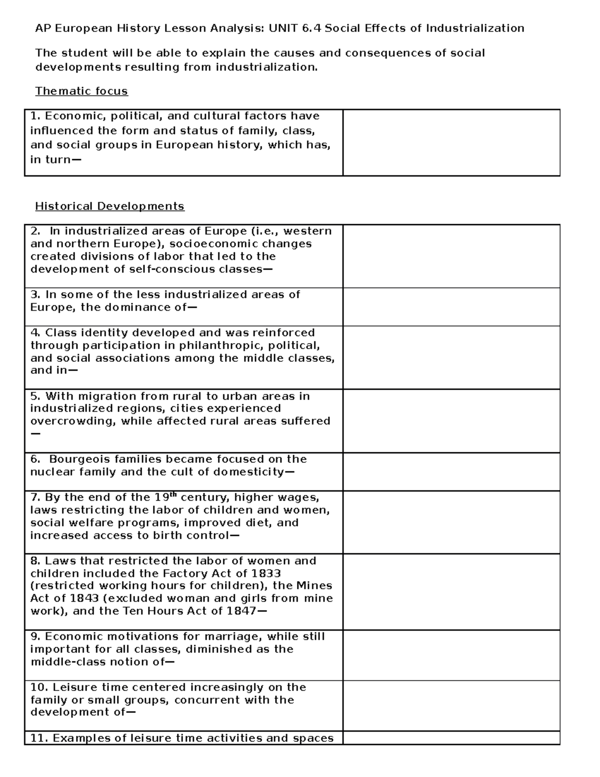Social Effects and Conservatism Student Notes - AP European History ...