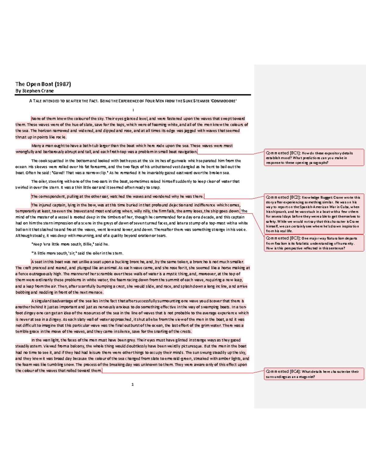 The Open Boat - work - The Open Boat (1987) By Stephen Crane A TALE ...