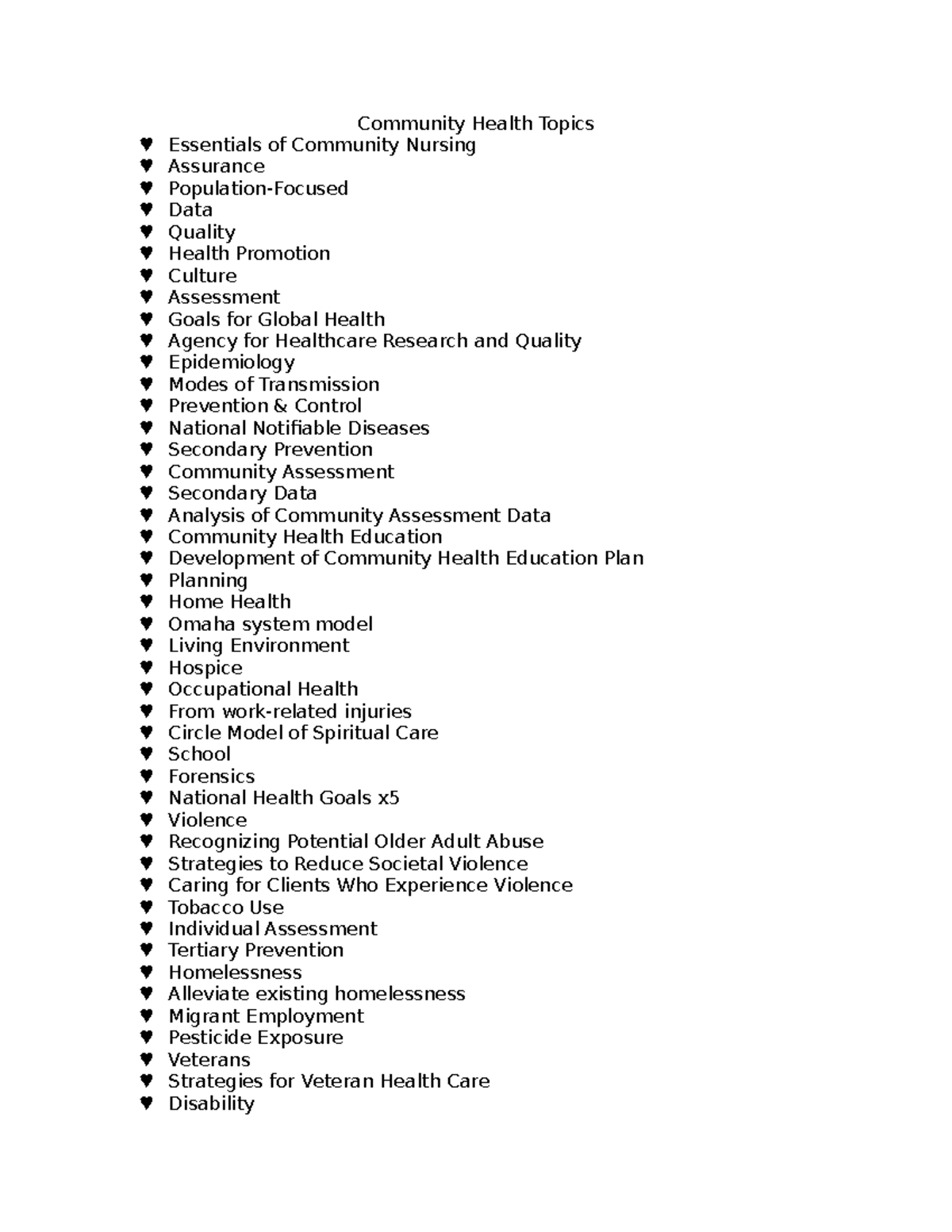 Community Health Topics - Studocu