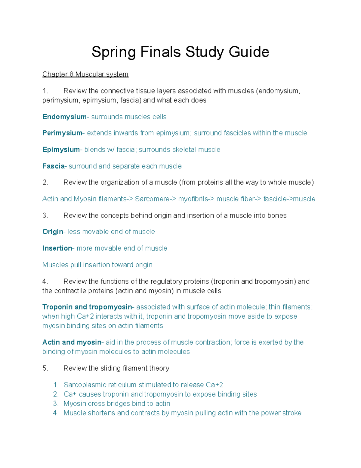 Anatomy Spring Finals Study Guide - Spring Finals Study Guide Chapter 8 ...