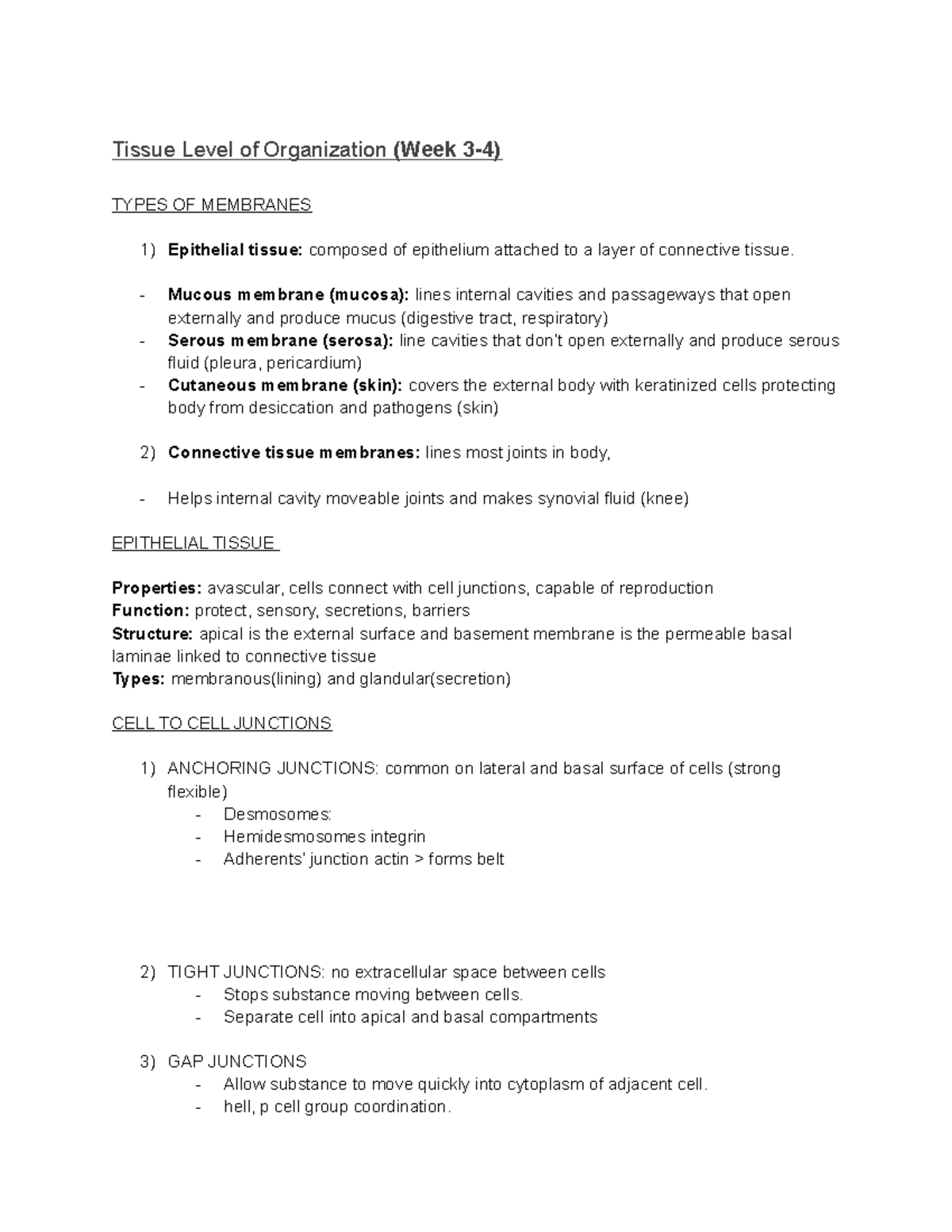 Anatomy tissue level of organization week 3 - Tissue Level of ...