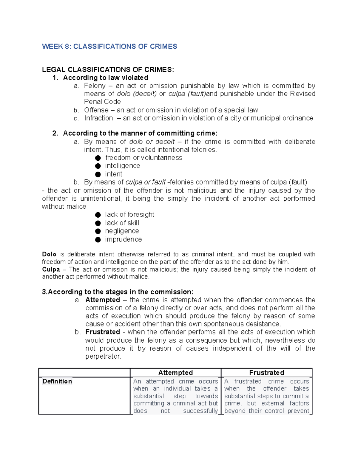 CLASSIFICATIONS OF CRIMES - According to law violated a. Felony – an ...