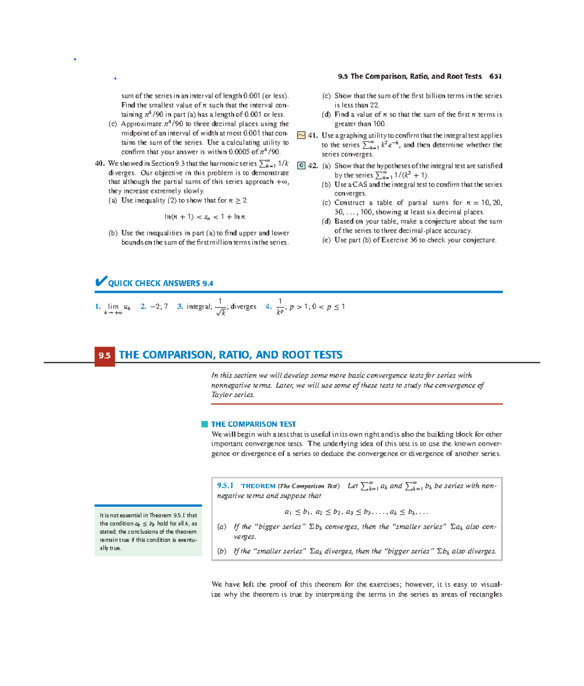 Math work ch9-5 - Math work - 9 The Comparison, Ratio, and Root Tests ...