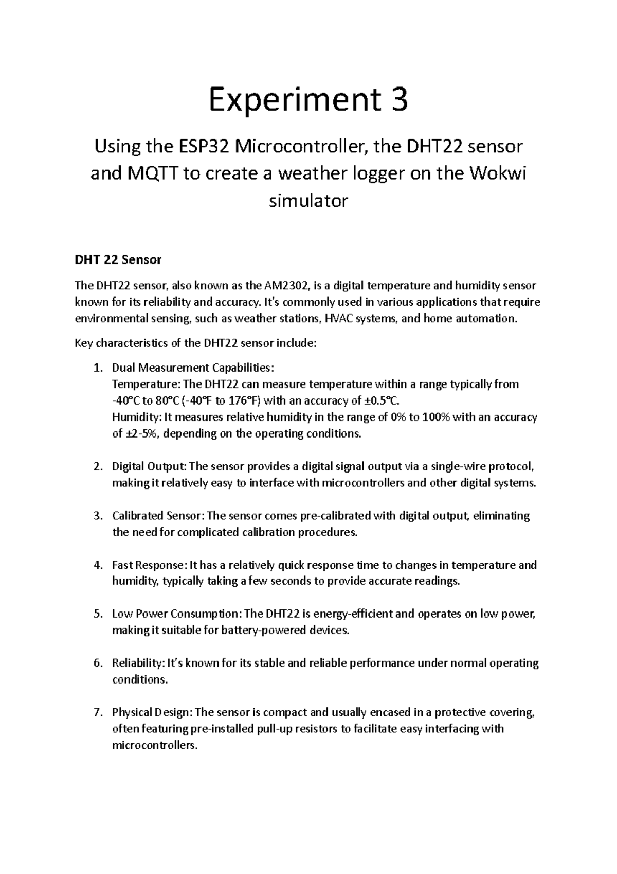 Experiment 3 For Computing Experiment 3 Using The Esp32 Microcontroller The Dht22 Sensor