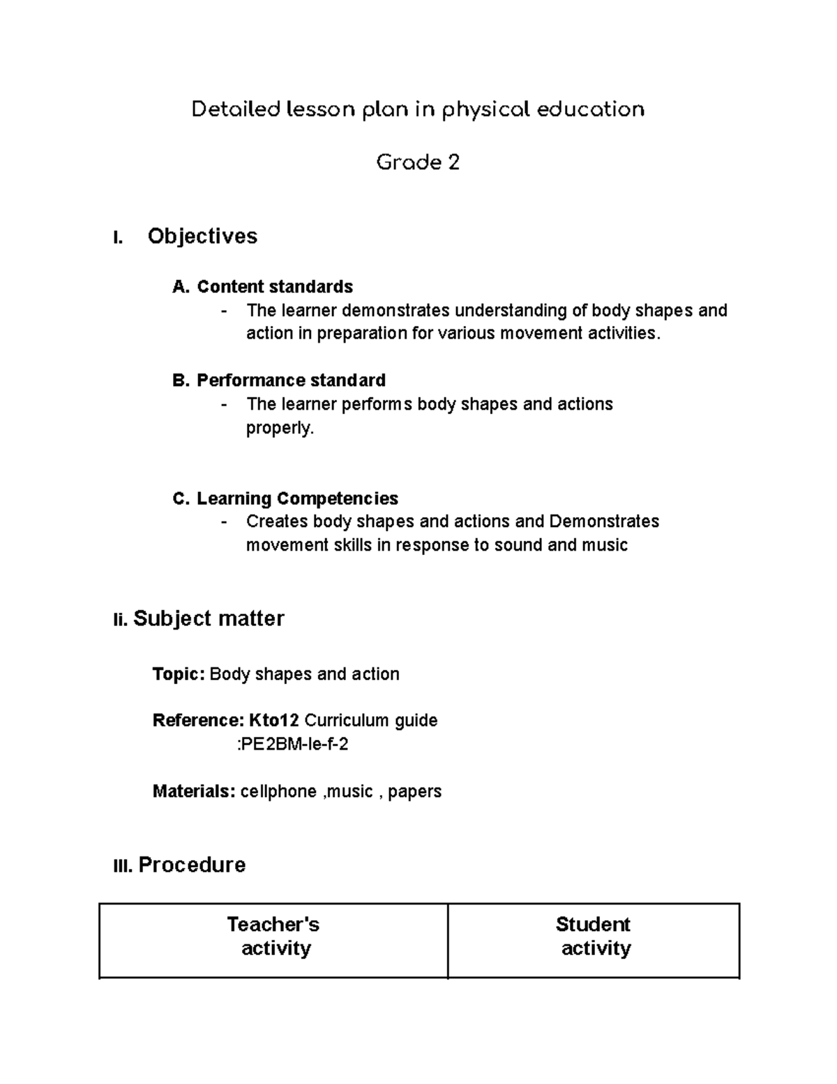 Pe dlp, no 2 - I love you - Detailed lesson plan in physical education ...