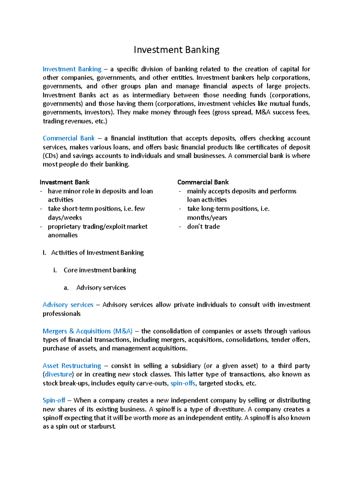 Investment Banking - Lecture Notes - Investment Banking Investment ...