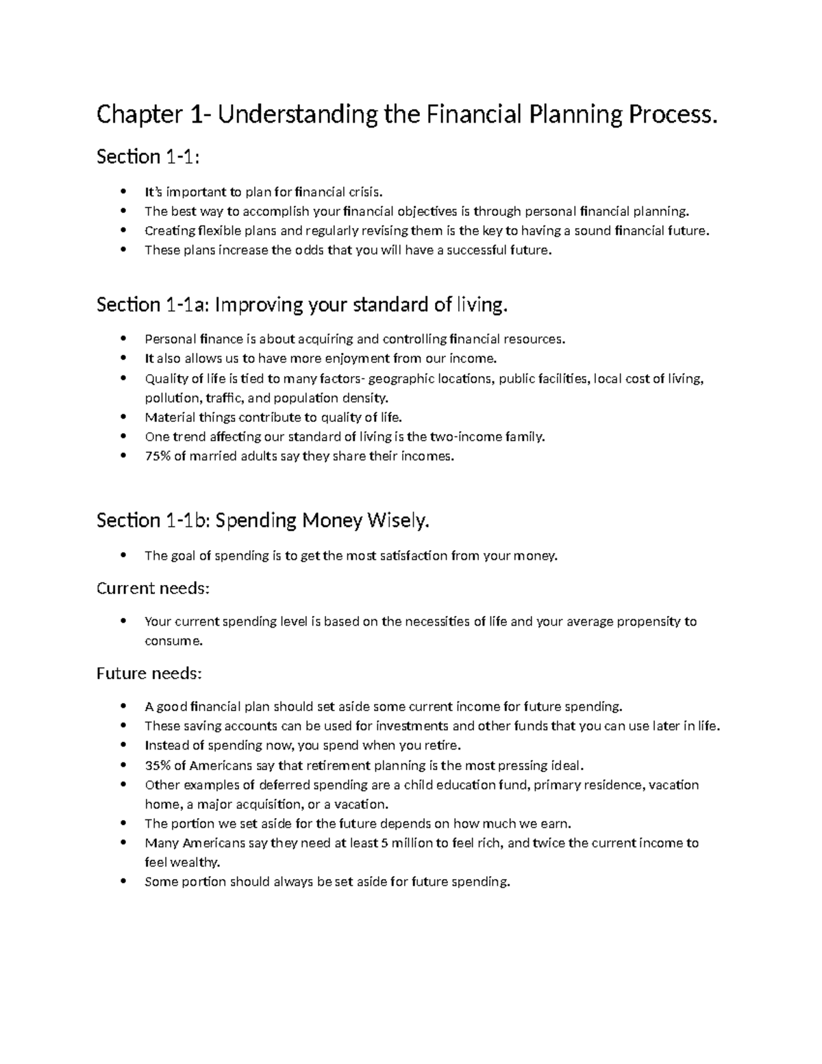 Chapter 1 notes- PF - Chapter 1- Understanding the Financial Planning ...