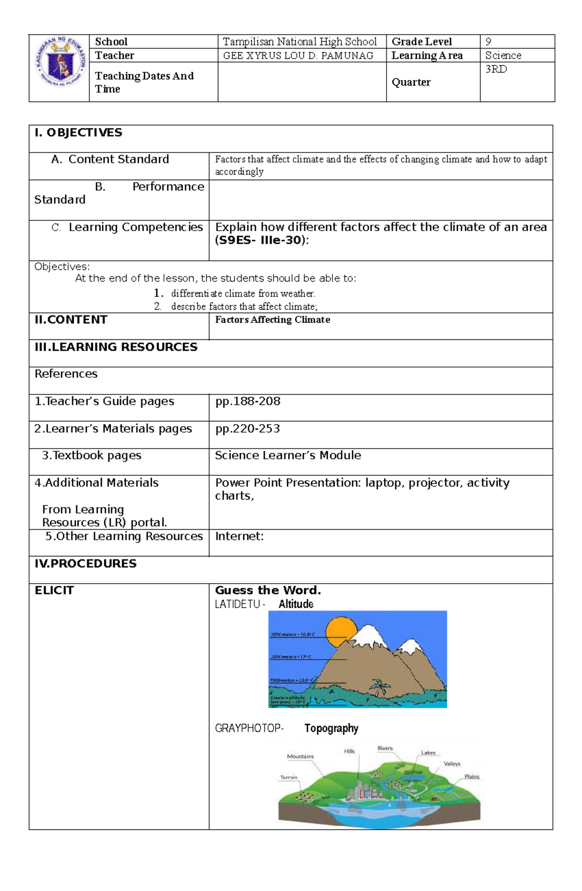 DLP science q3 - thank you - School Tampilisan National High School ...