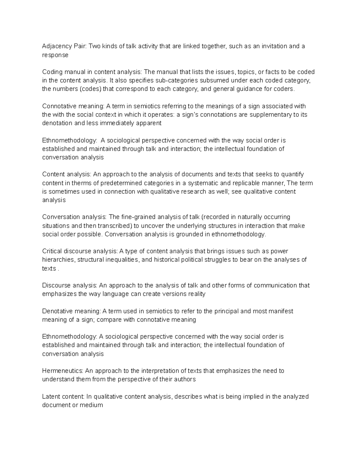 Chapter 12 notes - Adjacency Pair: Two kinds of talk activity that are ...