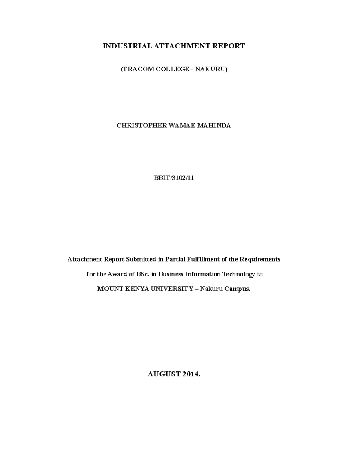 Industrial Attachment Report Tracom COLL - INDUSTRIAL ATTACHMENT REPORT ...