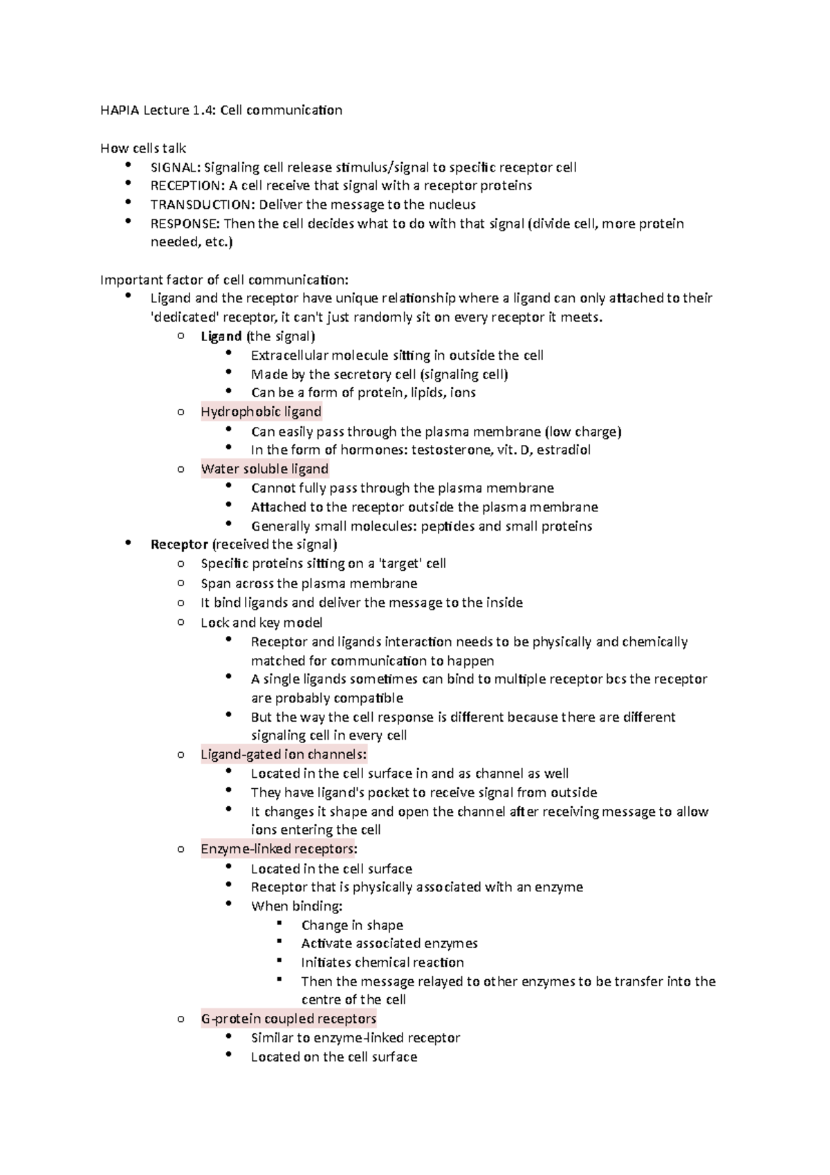 Hapia Lecture 1.4 cell communication - HAPIA Lecture 1: Cell ...