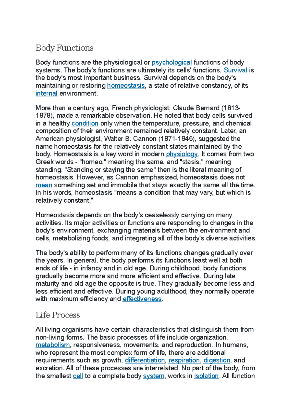 Body Functions and Life Processnctions - Body Functions Body functions ...