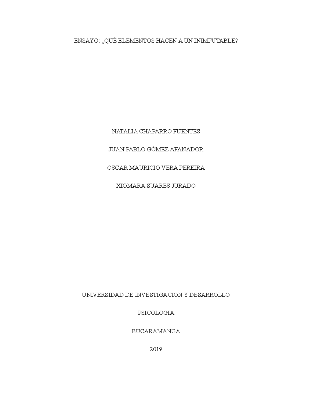 Ensayo Sobre la concepcion de la Inimputabilidad - ENSAYO: ¿QUÉ ...