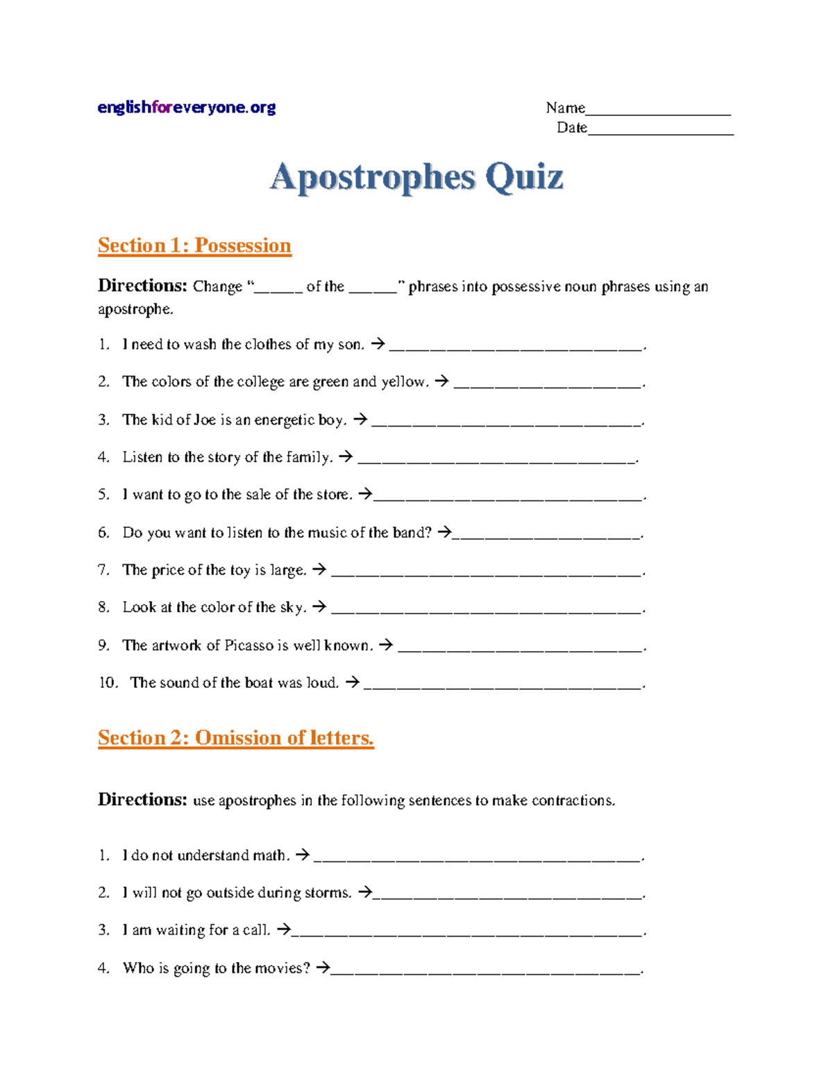Apostrophes Practice Quiz - Inglés - BUAP - Studocu