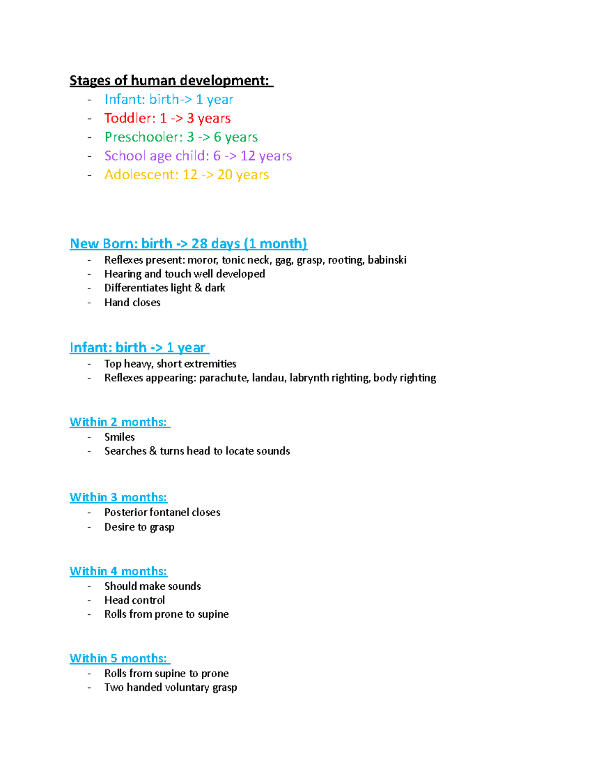 Peds Study Guide PPT 1 - Stages of human development: - Infant: birth ...