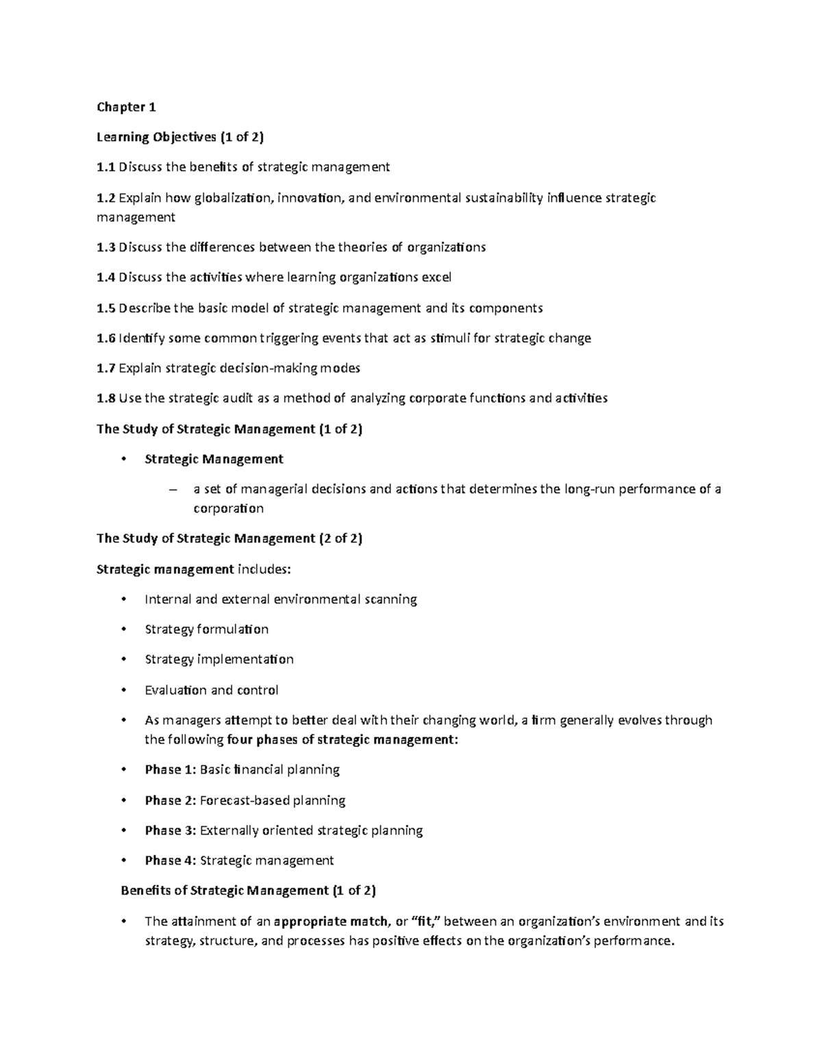 Learning Objectives - Basic Concepts of Strategic Management - Chapter ...