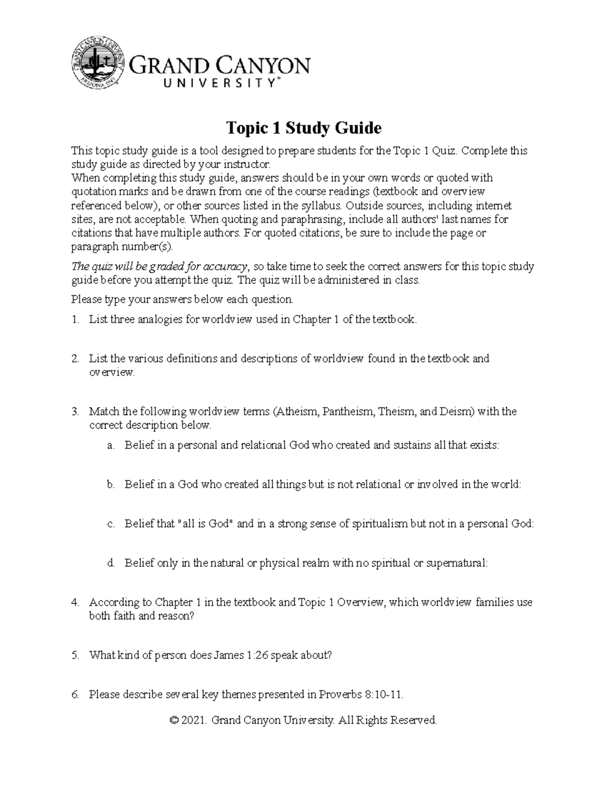 Christian World View Topic 1 Study Guide - Topic 1 Study Guide This ...